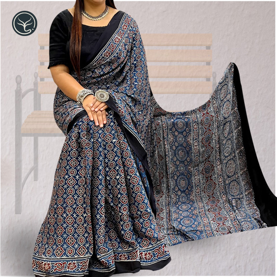 AJRAKH IN MODAL SILK (MD-AJ-KD-65) - BLOCK PRINTED – Exotyq