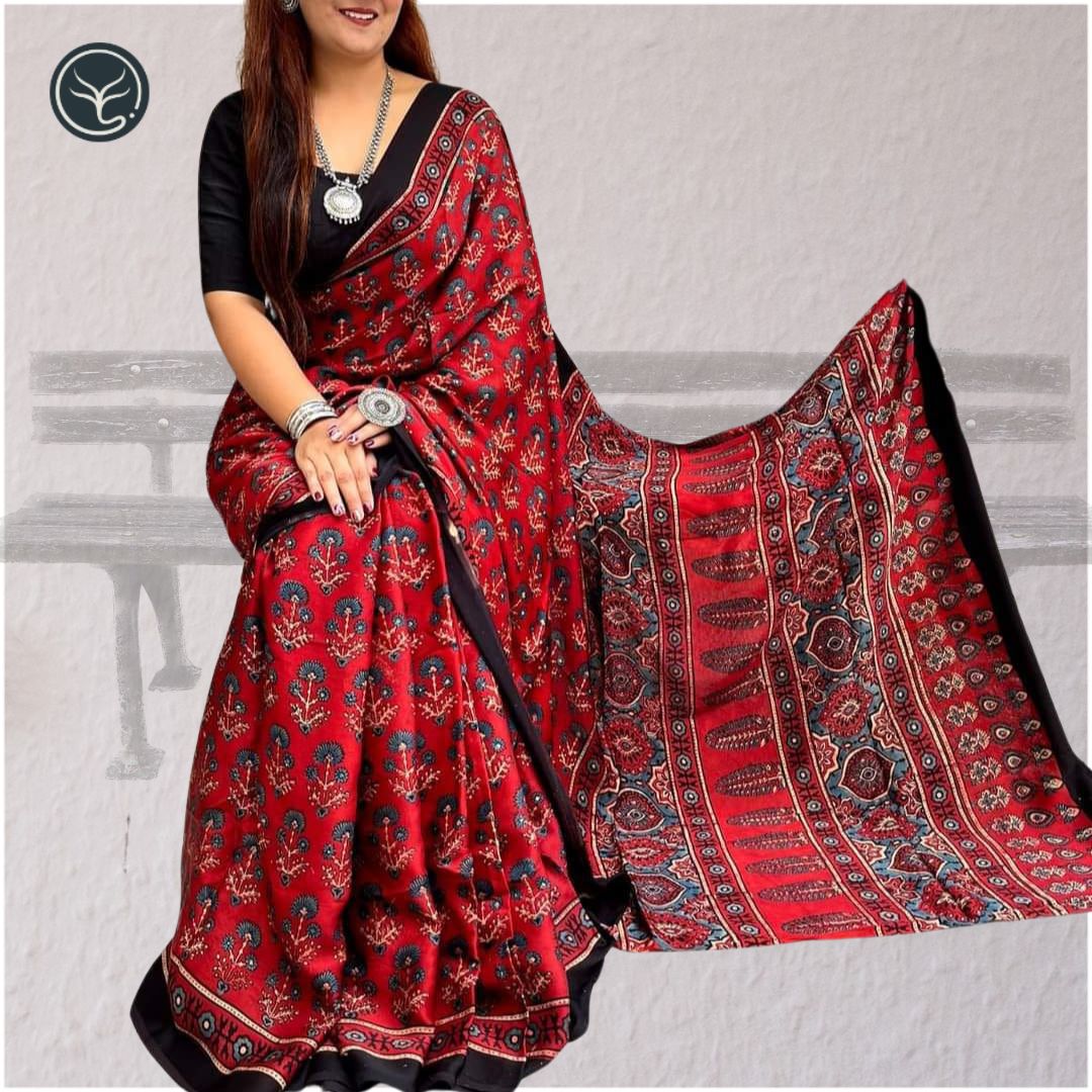 AJRAKH IN MODAL SILK (MD-AJ-KD-88) - BLOCK PRINTED – Exotyq