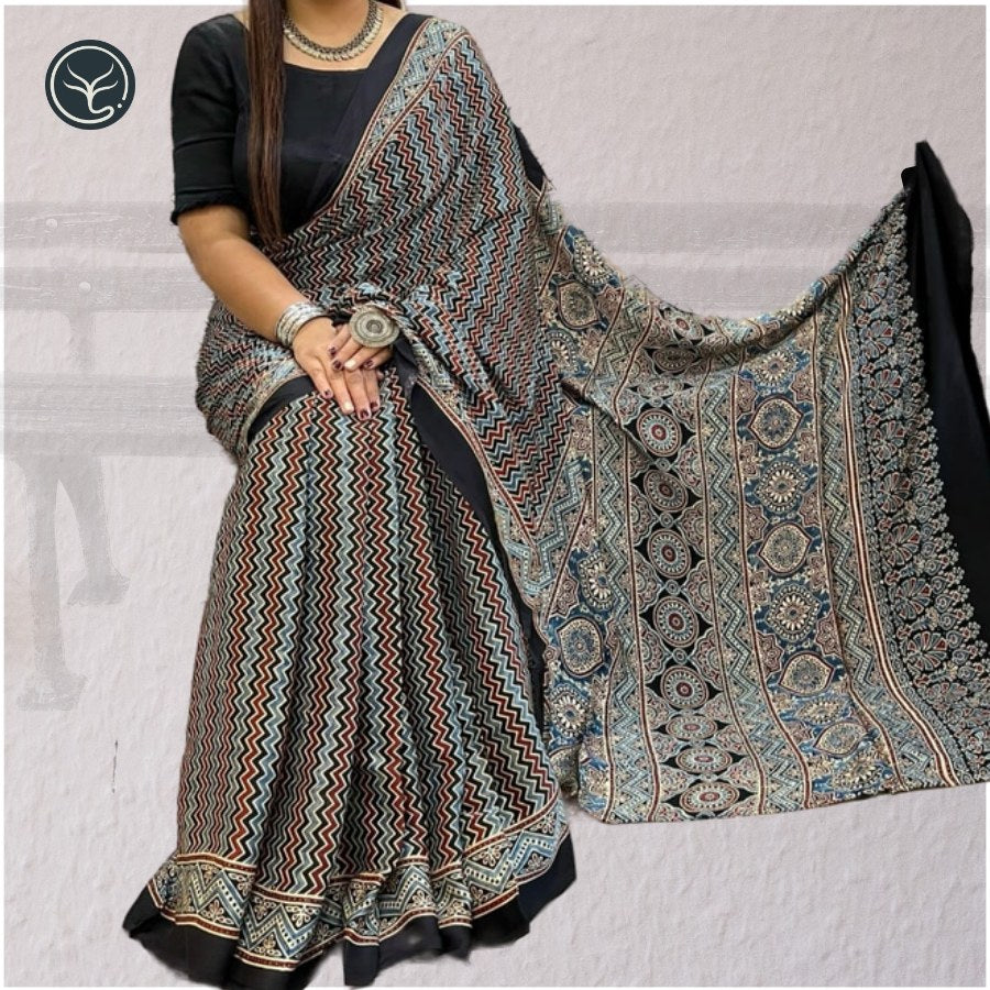 AJRAKH HAND BLOCK PRINTED SAREES & ACCESSORIES – Exotyq