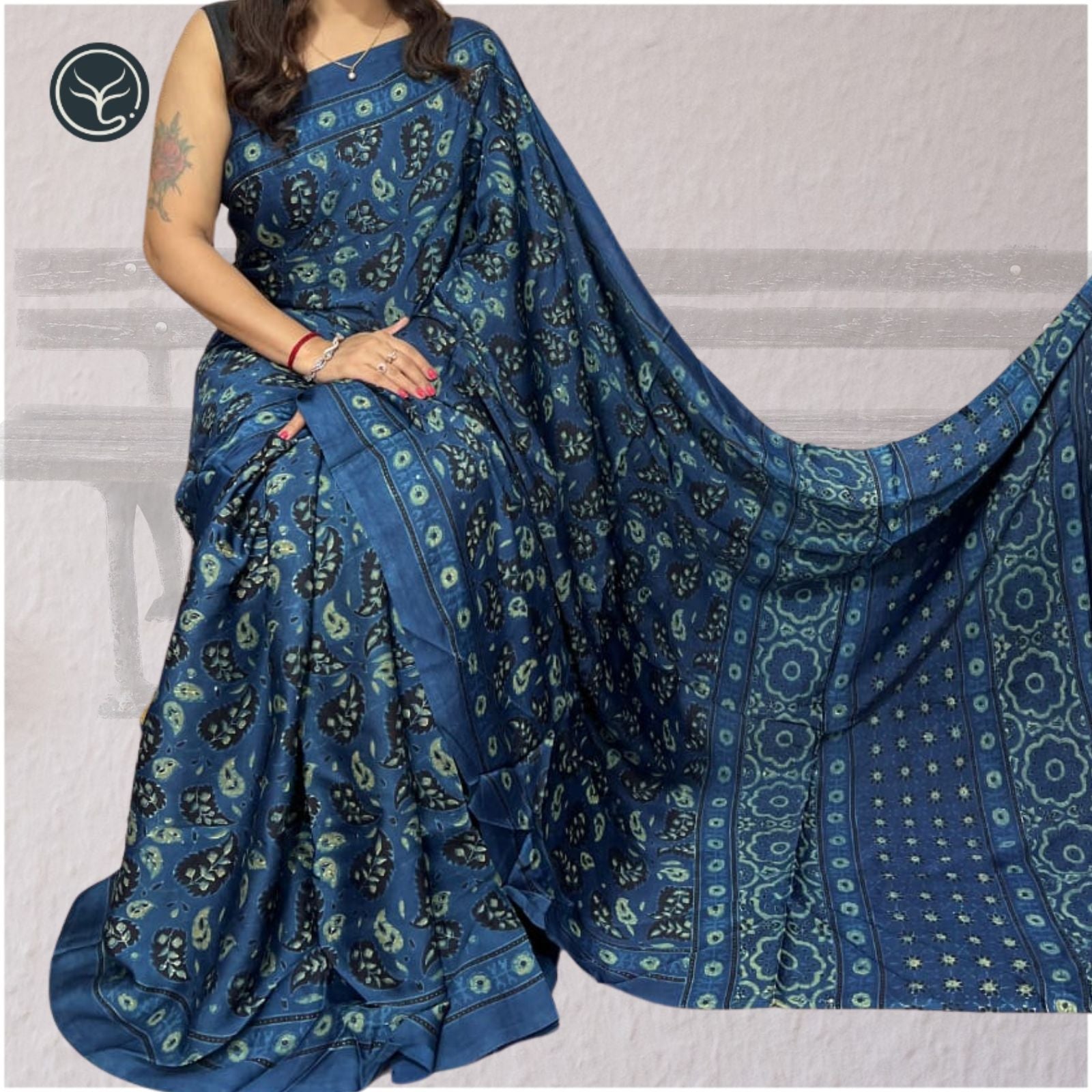 AJRAKH IN MODAL SILK (MD-AJ-KD-100) - BLOCK PRINTED – Exotyq